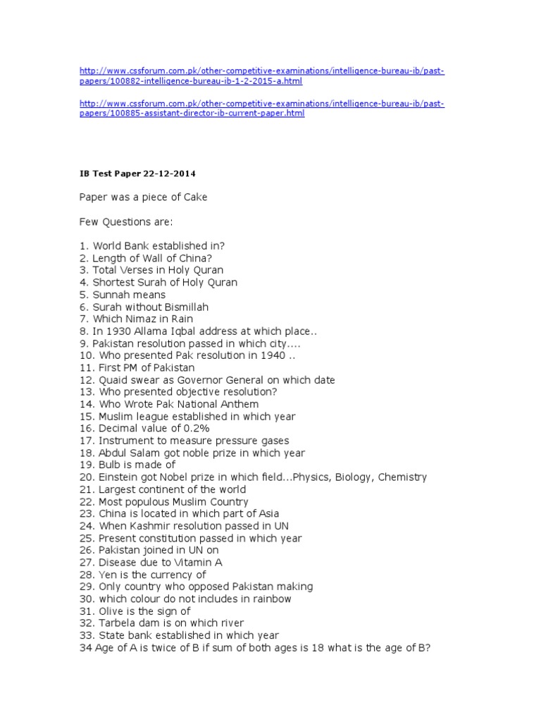 IB Test Paper 22 | PDF | Pakistan | Universe