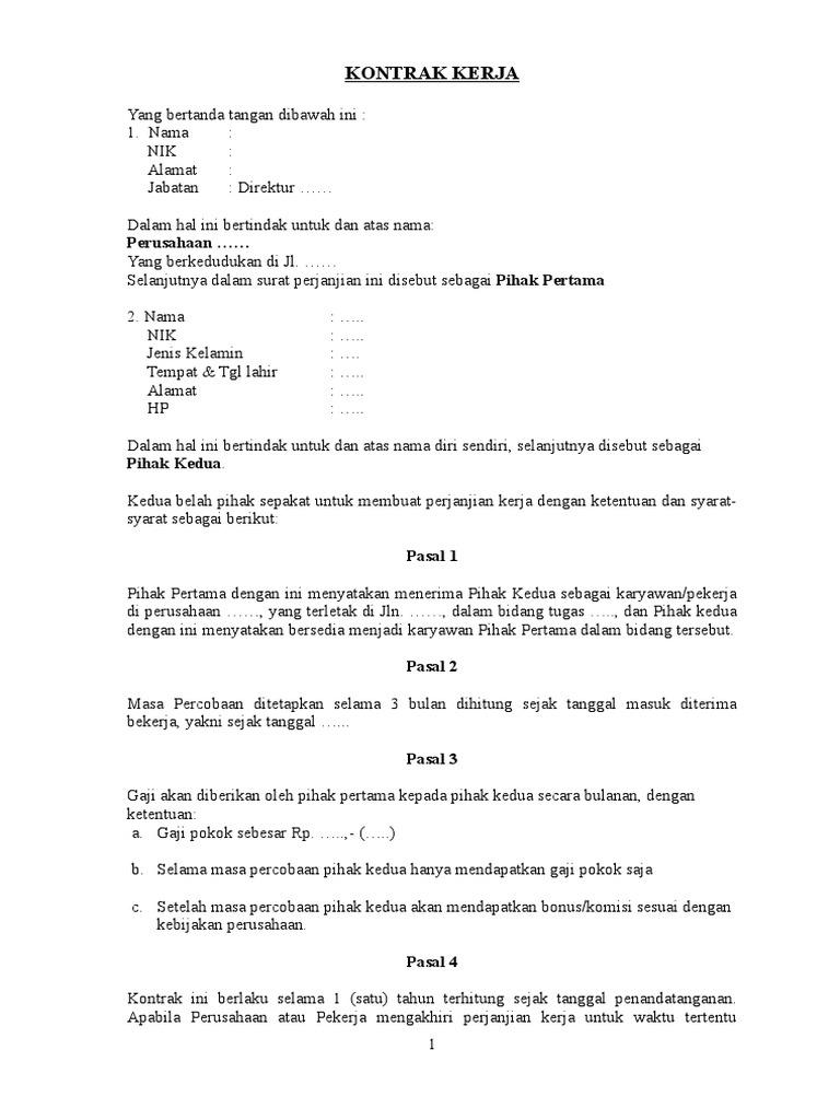 Contoh Kontrak Kerja | PDF