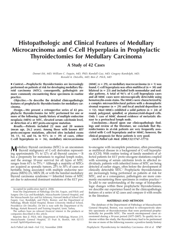 Histopathologic and Clinical Features of Medullary Microcarcinoma and C ...