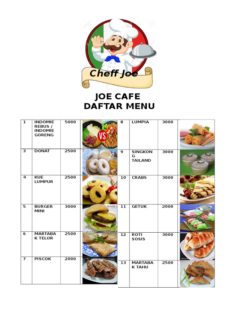 Cheff Joe: Joe Cafe Daftar Menu | PDF | Home & Garden