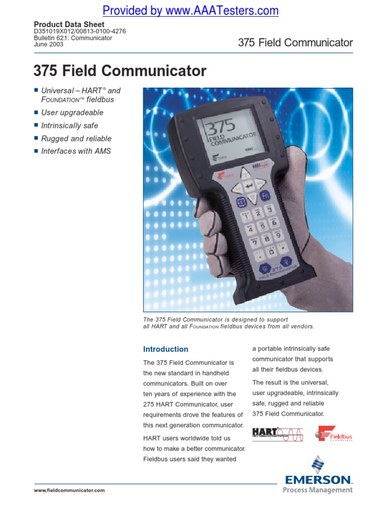 Emerson HART 375 Field Communicator Specifications Spec Sheet | PDF ...