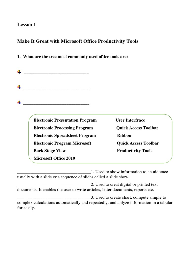 Lesson 1 | PDF | Microsoft Office 2010 | Tab (Gui)
