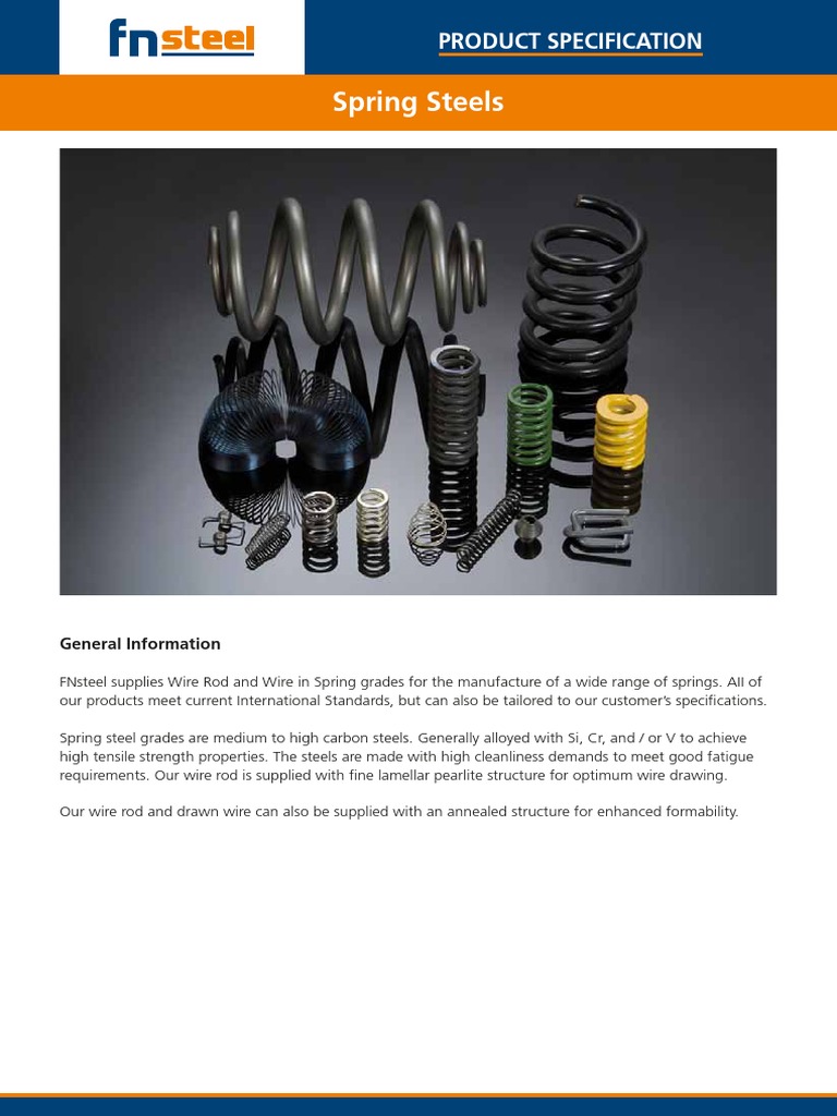 FN Steel Datasheet Spring Steels ENG-V2 | PDF | Steel | Wire