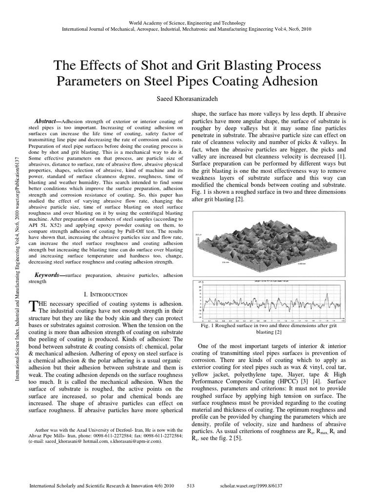 The Effects of Shot and Grit Blasting Process Parameters On Steel Pipes ...