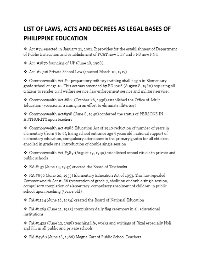 List of Laws Education | PDF | State School | Primary Education