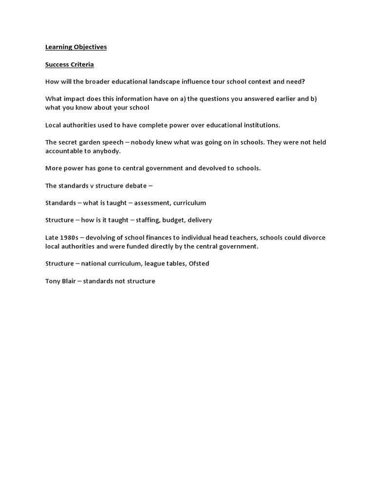 Learning Objectives Success Criteria | PDF | Education Theory | Pedagogy