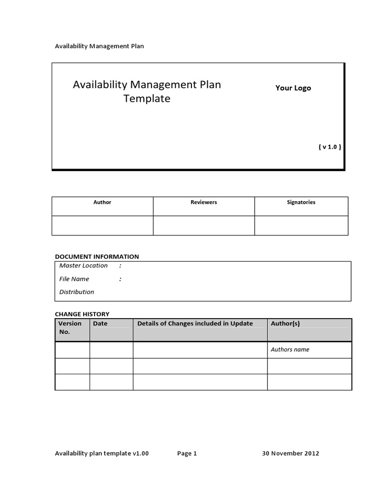 Availability Plan Template | Reliability Engineering | Information ...