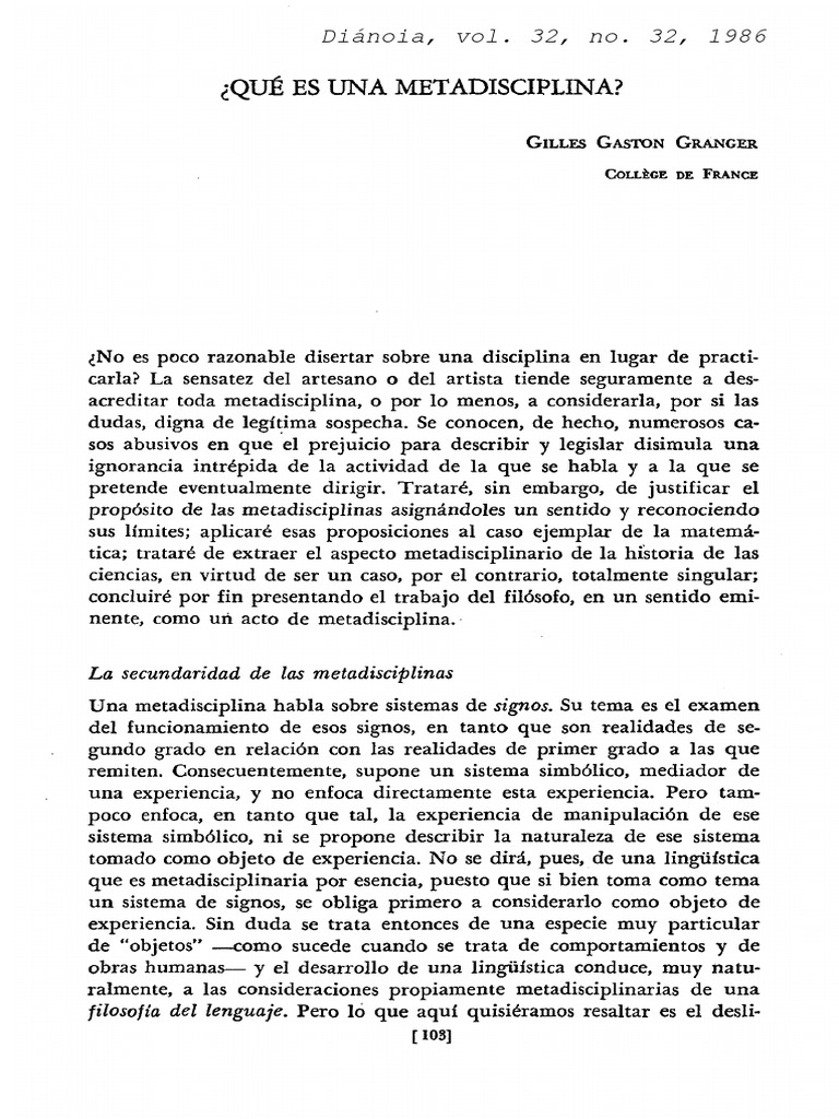 Qué Es Una Metadisciplina. Gaston Granger | PDF | Verdad | Proposición