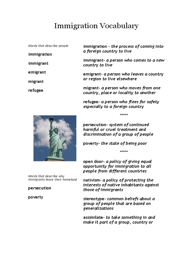 Immigration Vocabulary: Words That Describe People | PDF | Permanent ...