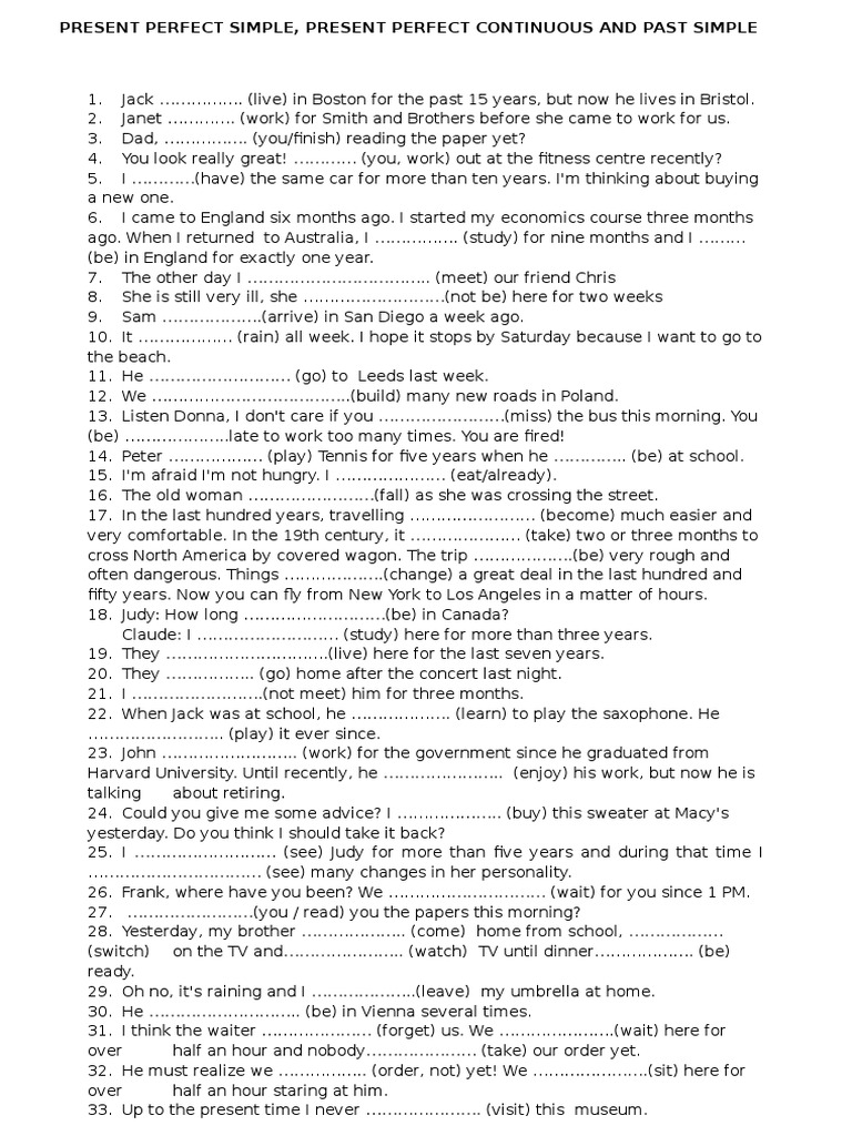 Present Perfect Simple Continuous and Past Simple | PDF | Leisure