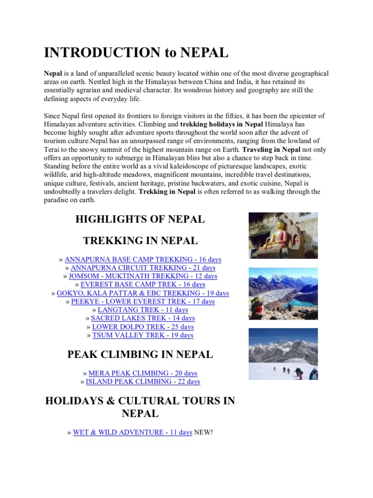 Introduction To Nepal | PDF | Himalayas | Nepal