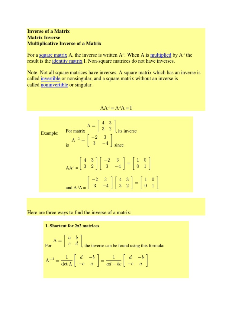 Inverse of 2x2 Matrix Methods | PDF