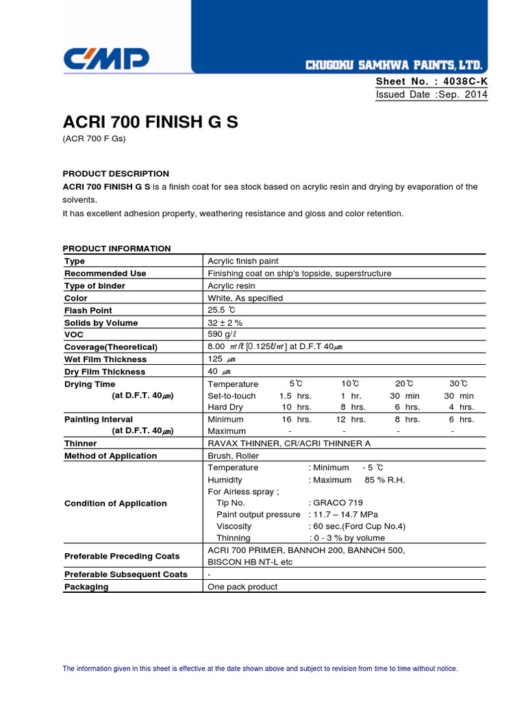 Acri 700 Finish G S Rev (1409) | PDF | Paint | Materials