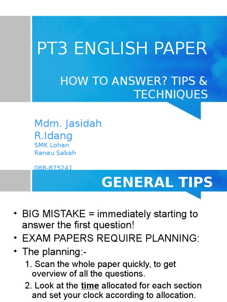 PT3 English Exam Tips & Techniques | PDF | Verb | Reading Comprehension