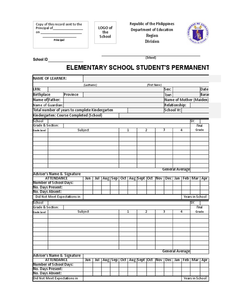 Student Permanent Record Form 137 | PDF | Schools | Quality Of Life