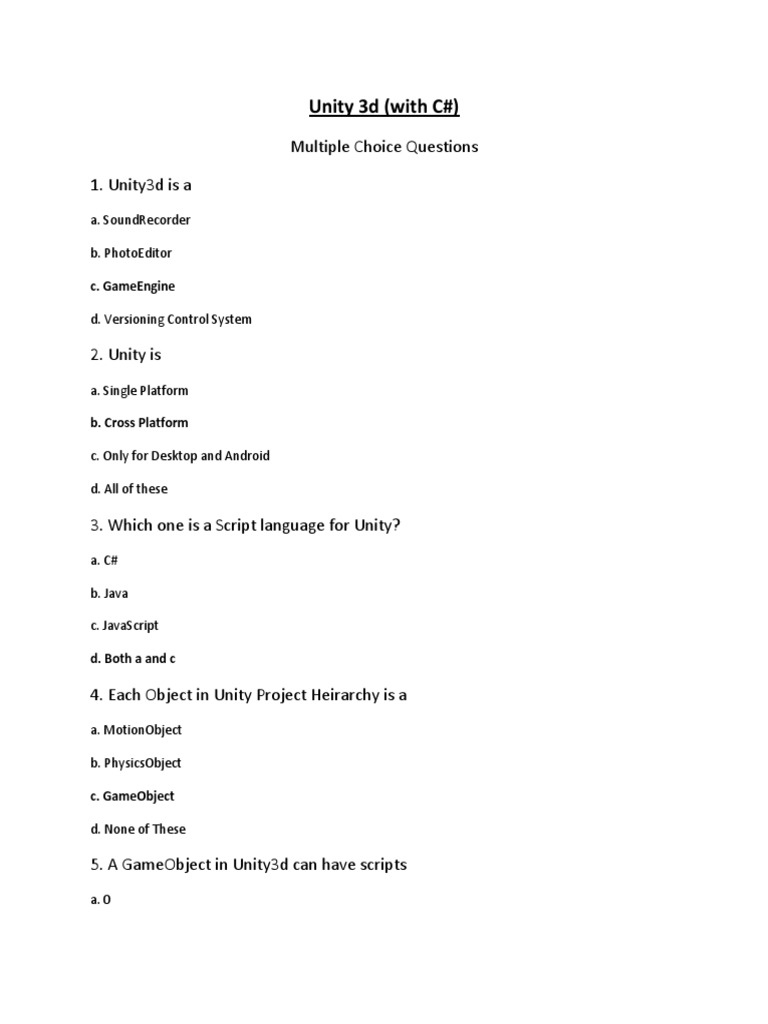 Unity Mcqs Bsef14a040 | PDF