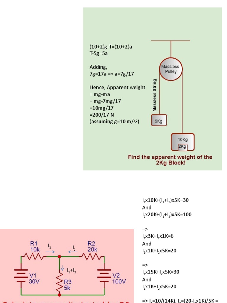 (10+2) G-T (10+2) A T-5g 5a Adding, 7g 17a A 7g/17 Hence, Apparent Weight Mg-Ma mg-7mg/17 10mg ...