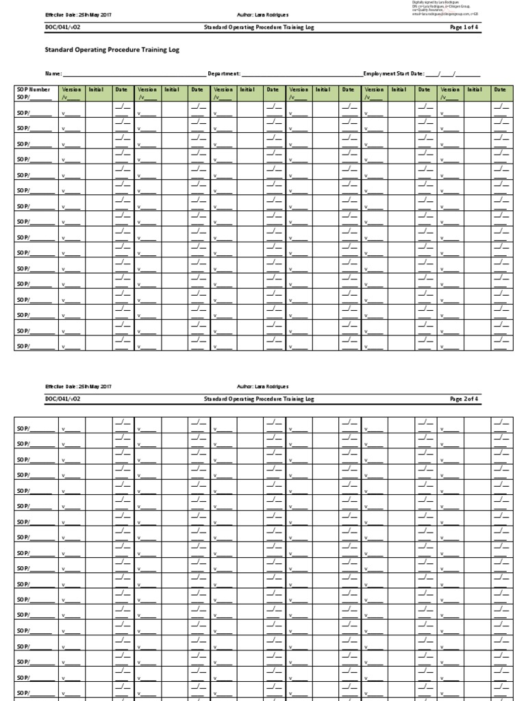 Sop Training Log | PDF | Healthcare Industry | Information Science