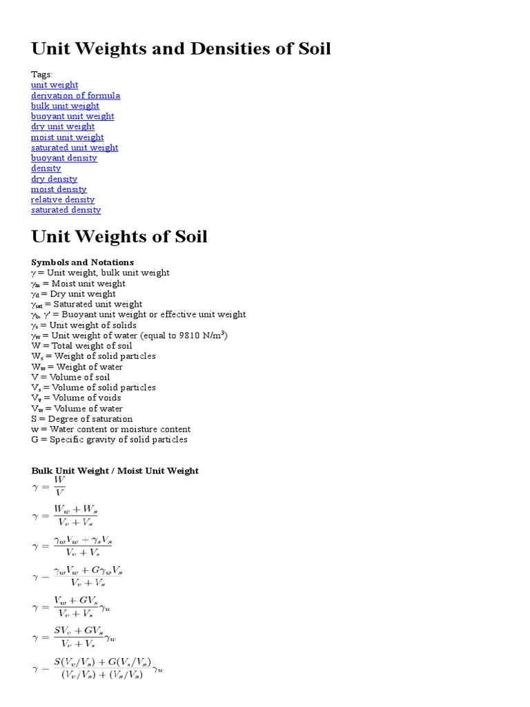 Unit Weights and Densities of Soil | Density | Soil