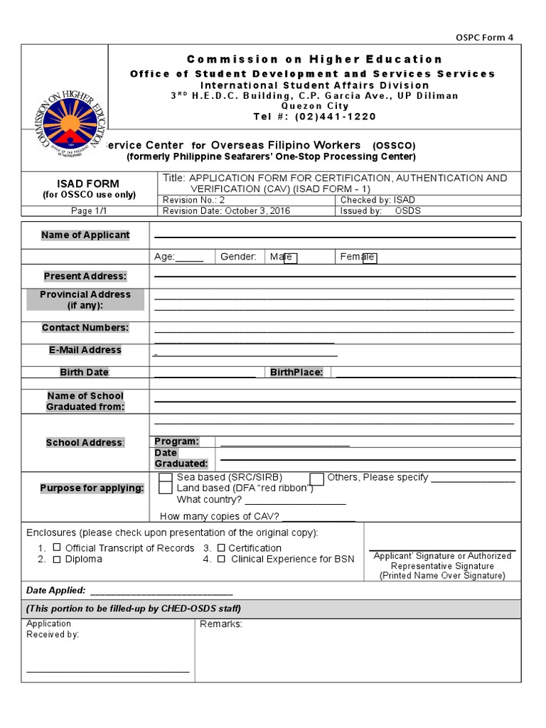Certification, Authentication and Verification (CAV) Application Form ...