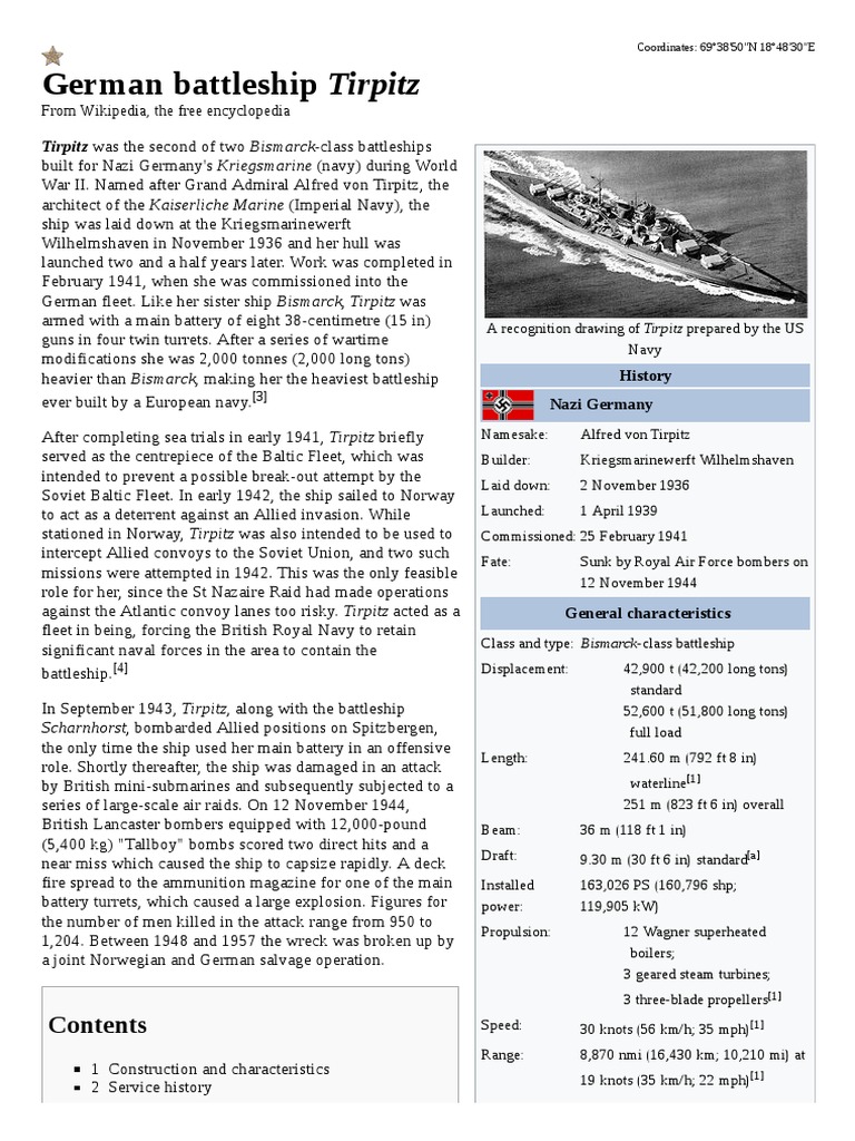 German Battleship Tirpitz | PDF | Ships | Naval Warfare