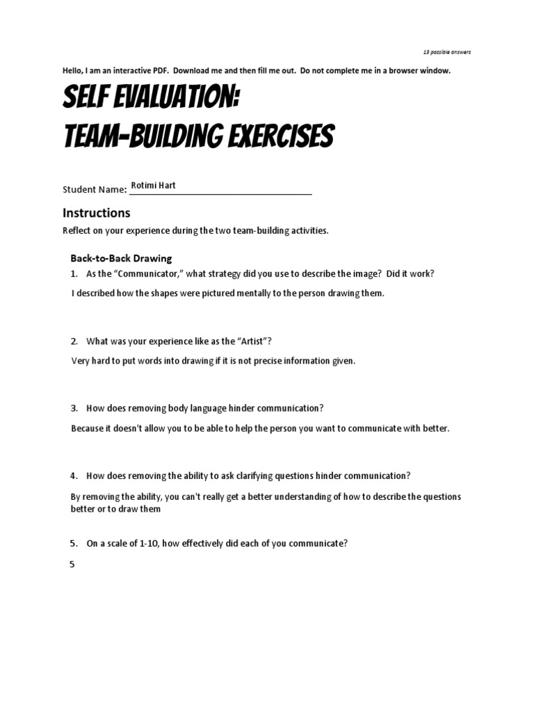Self Evaluation - Team Building Exercises Comm Apps Act | PDF ...