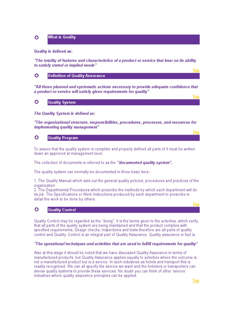 QCC Reference | Quality Assurance | Quality Management System