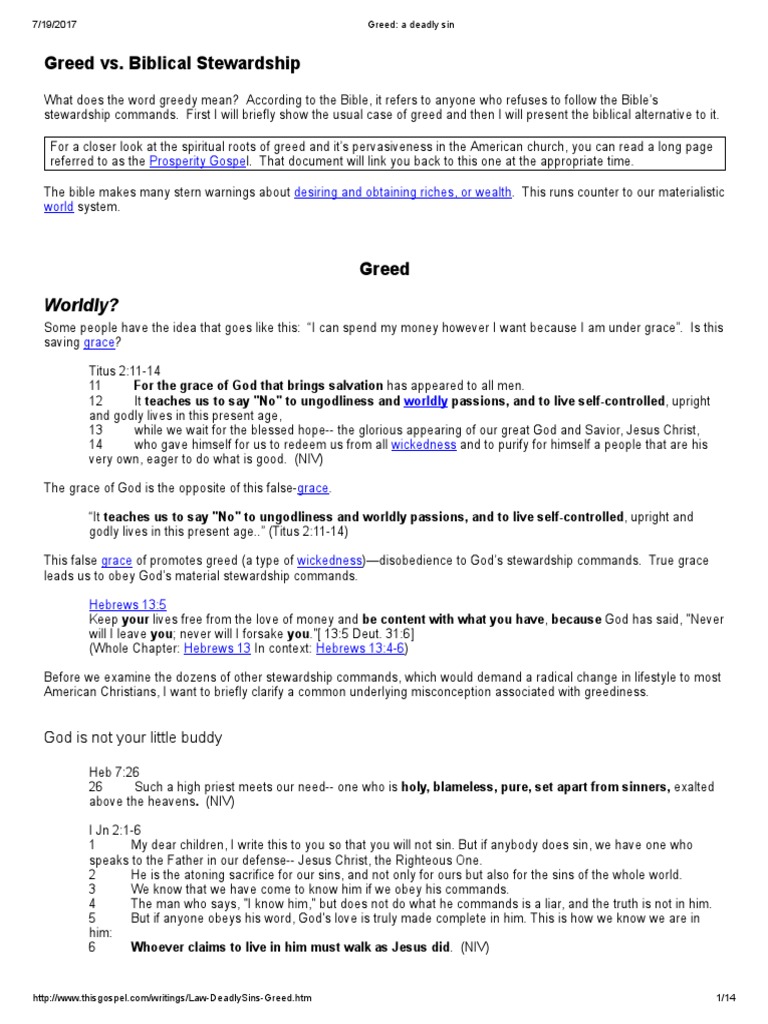 Greed - A Deadly Sin | PDF | Seven Deadly Sins | Christianity