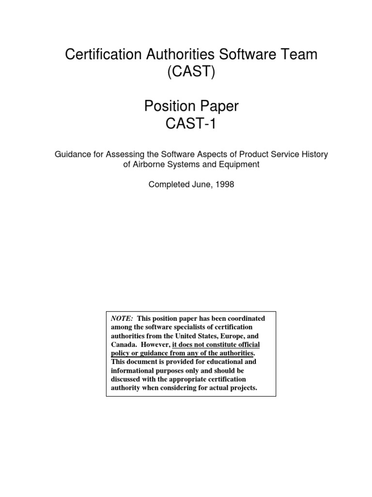 Certification Authorities Software Team (CAST) Position Paper CAST-1 ...
