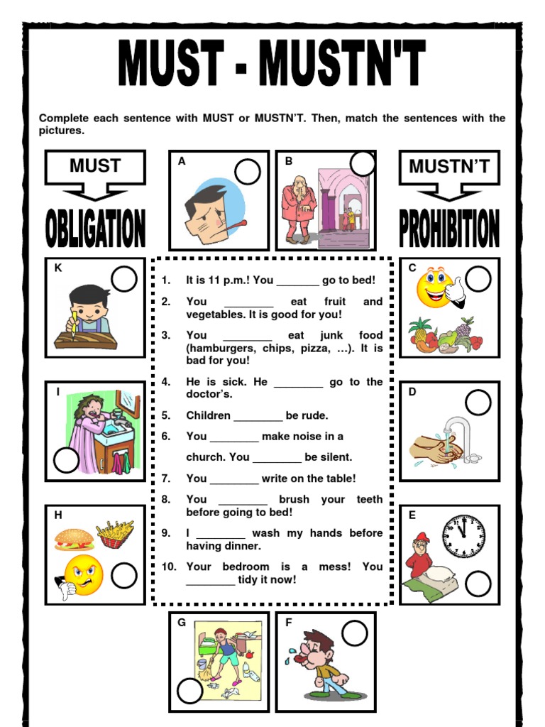 Must and Mustn't Exercises Worksheet | PDF