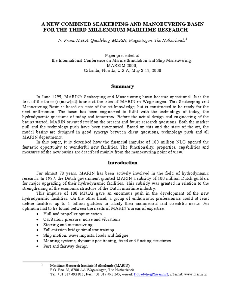 A New Combined Seakeeping and Manoeuvring Basin | PDF | Ships | Watercraft