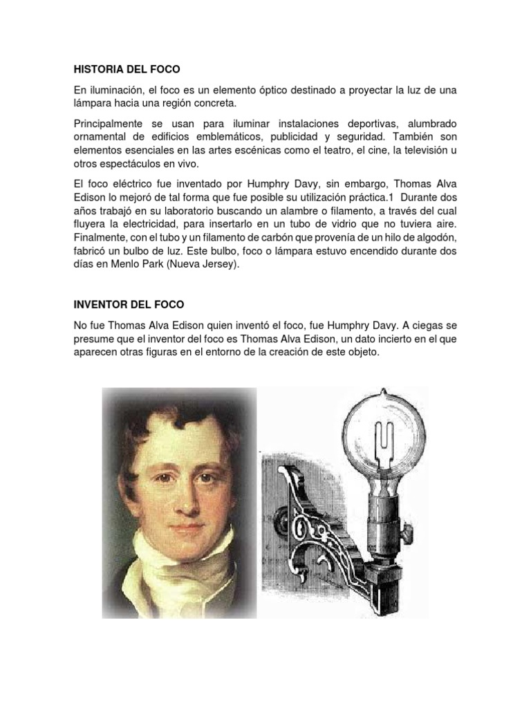 Historia y creación del foco eléctrico | PDF