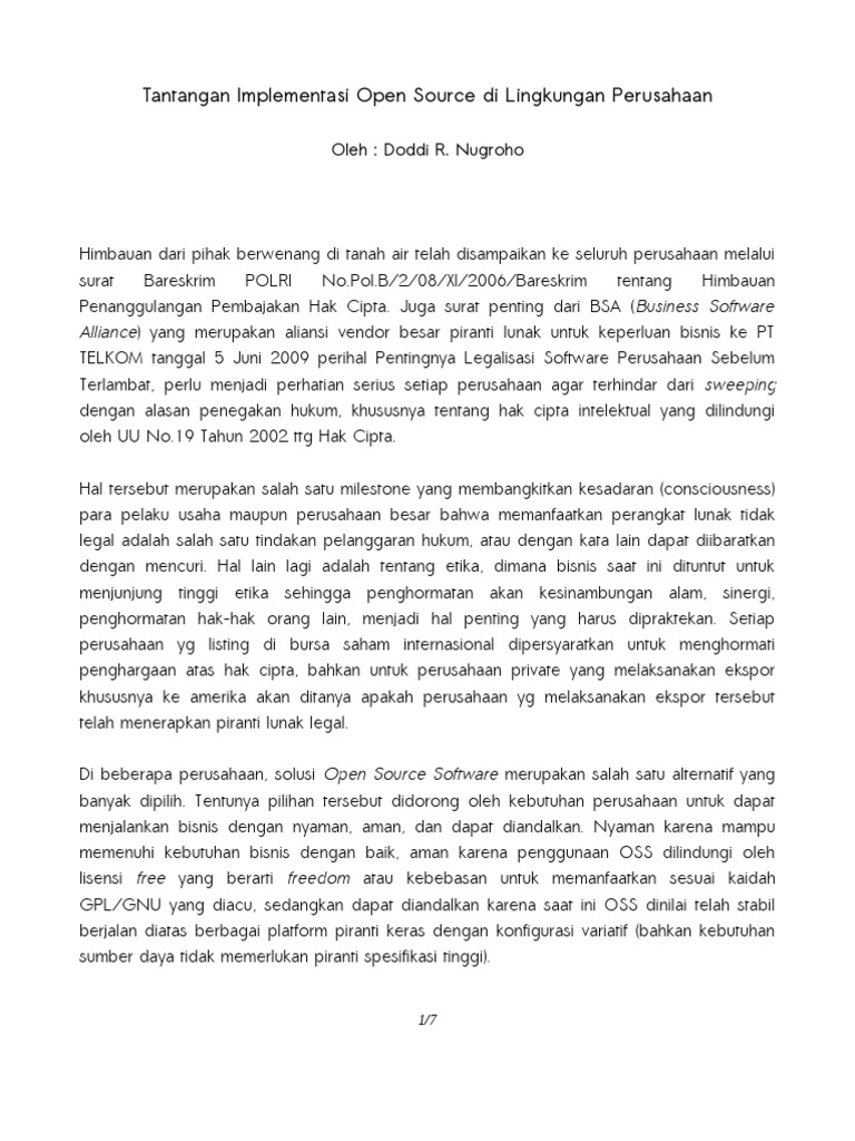 Tantangan Implementasi Open Source Di Lingkungan An (Case Study TELKOM) | PDF