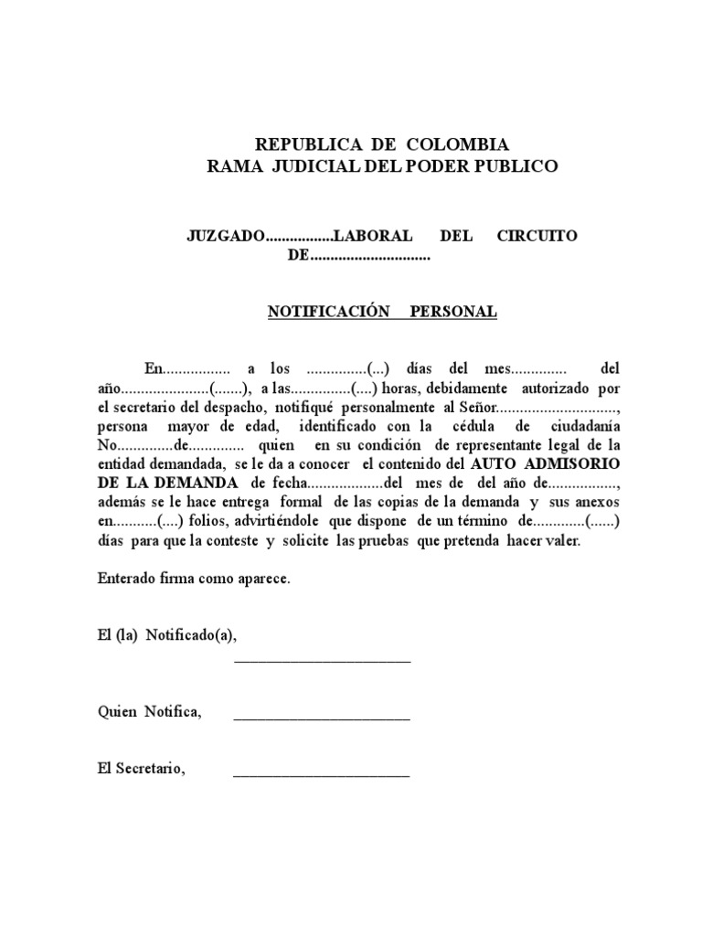 Acta de Notificacion Personal y Traslado