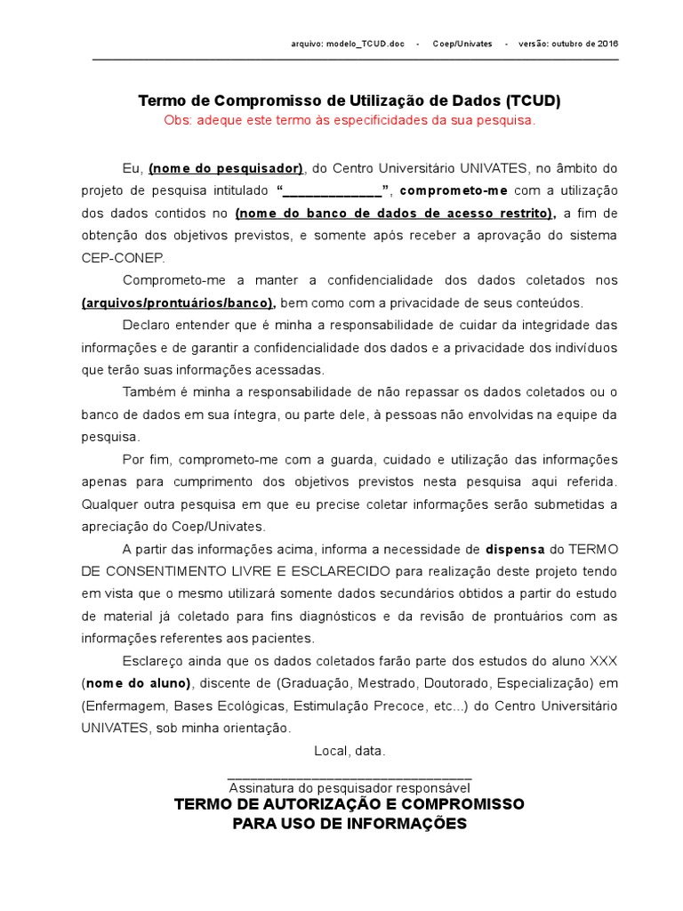 2.modelo Tcud | PDF | Privacidade | Bancos de dados