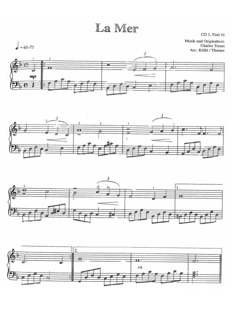 138345959 La Mer Charles Trenet Piano Sheet | Francophone Music ...