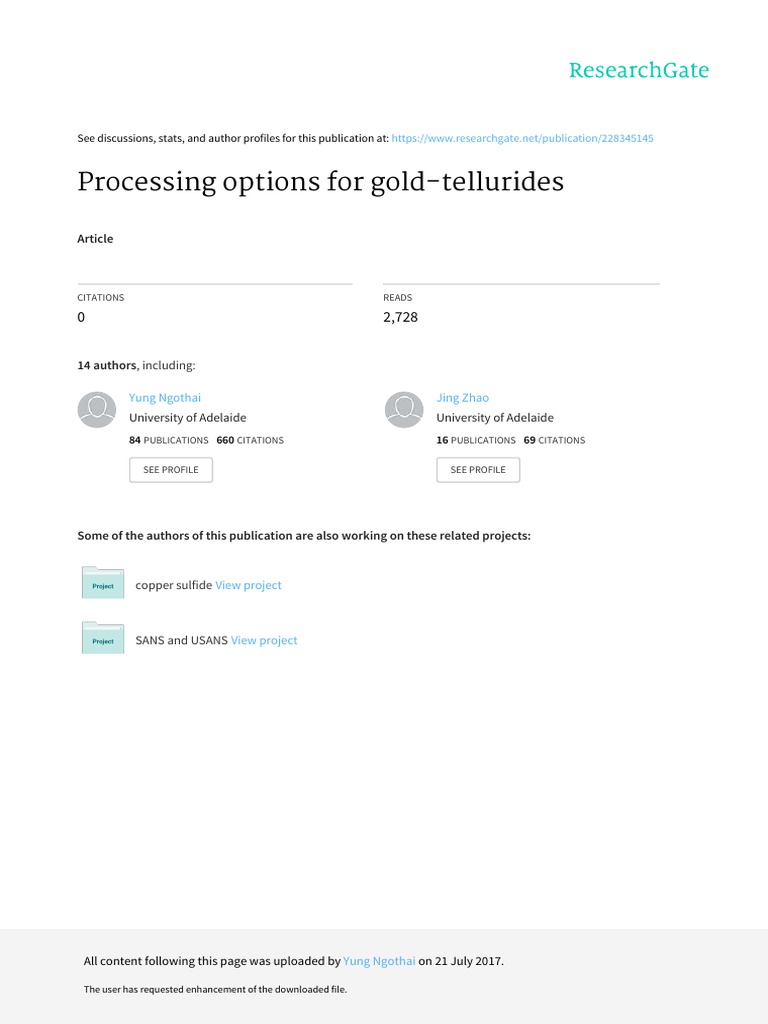 Gold-Telluride Ore Processing Options | PDF | Mill (Grinding) | Gold