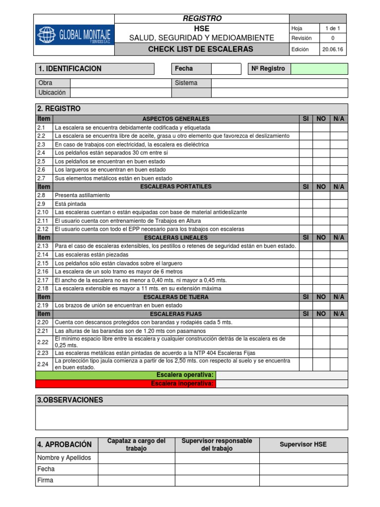 Check List Escaleras