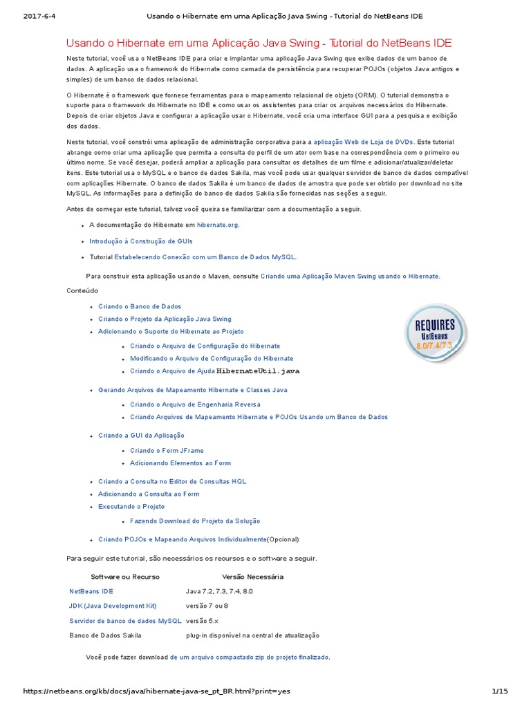 Usando O Hibernate Em Uma Aplicação Java Swing Tutorial Do Netbeans Ide Pdf Netbeans