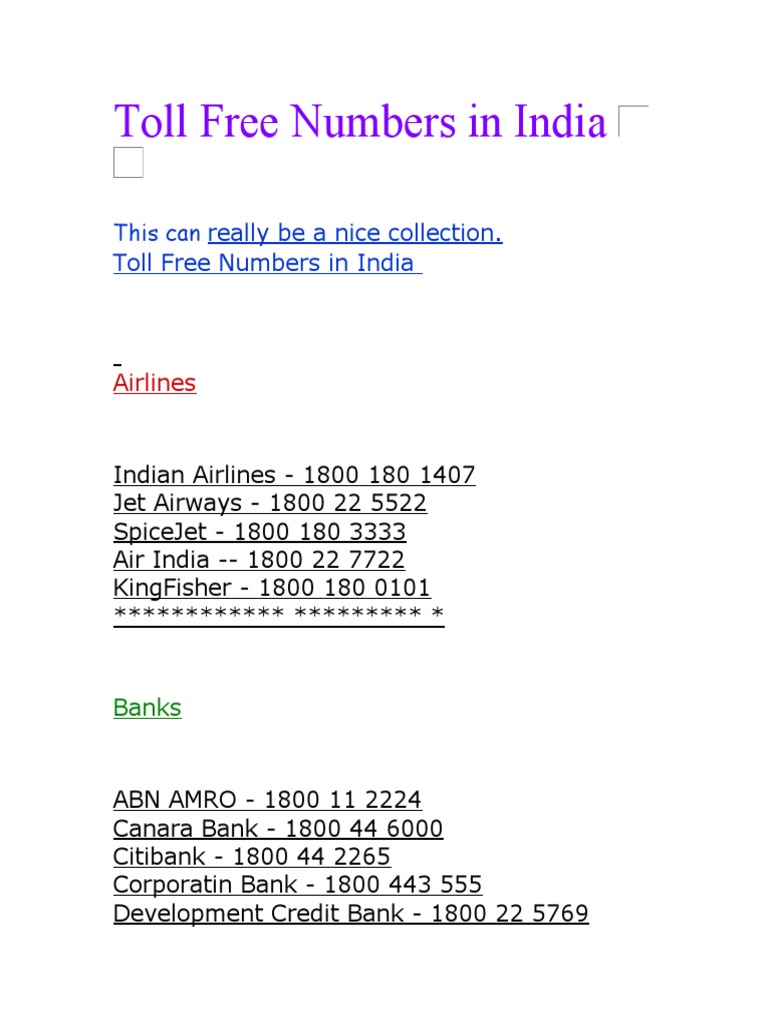 Comprehensive Toll-Free Numbers in India | PDF | Companies | Business
