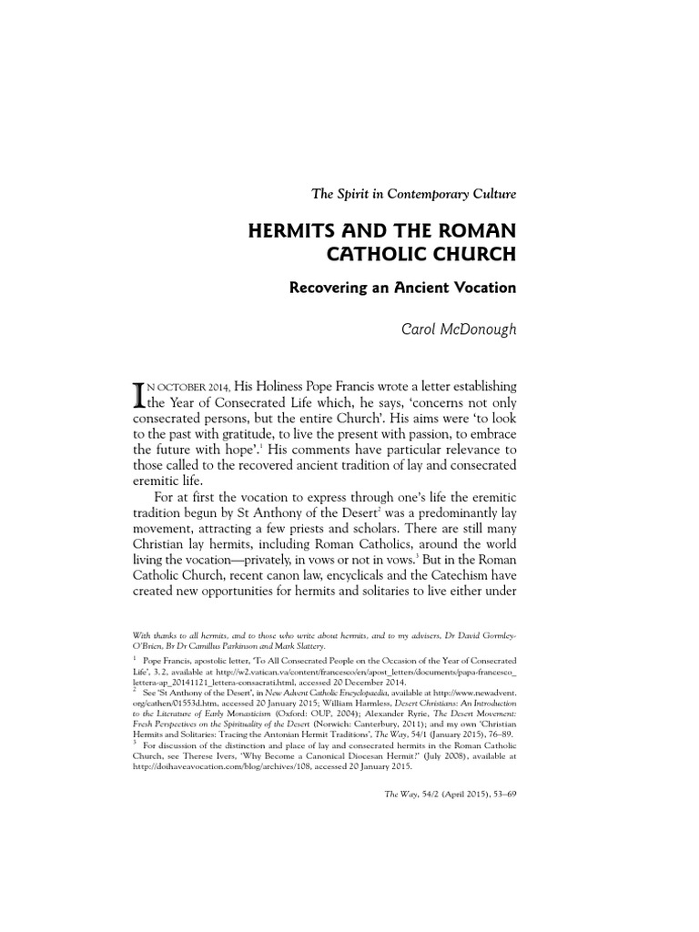 Hermits and The Roman Catholic Church: Recovering An Ancient Vocation ...