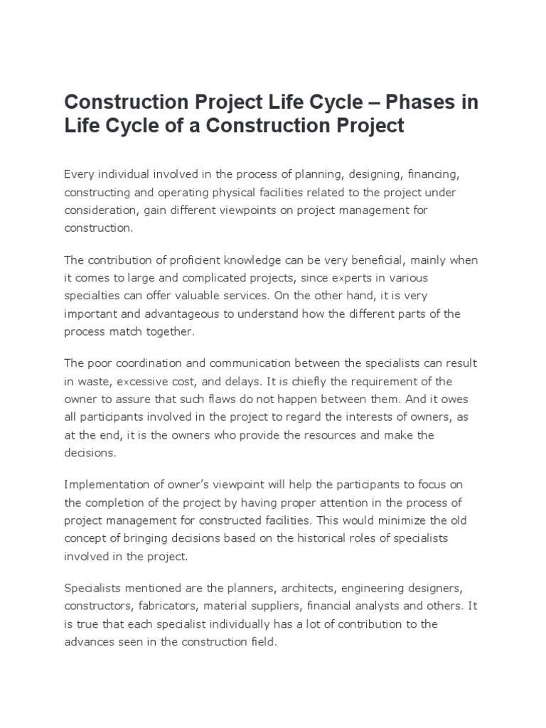 Construction Project Life Cycle | PDF | Project Management ...