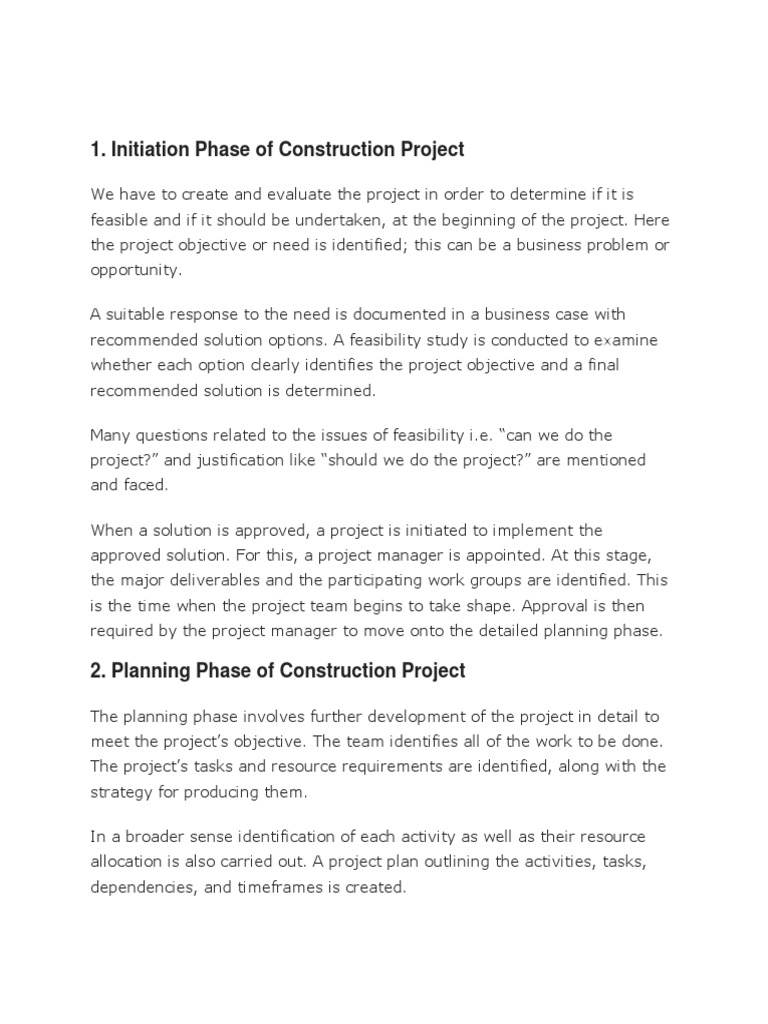 Initiation Phase of Construction Project | PDF | Feasibility Study ...