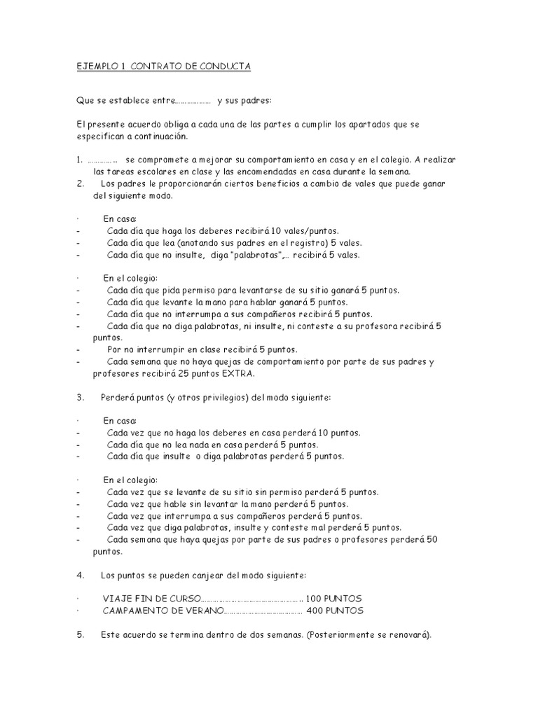 Ejemplo 1 Contrato de Conducta | PDF