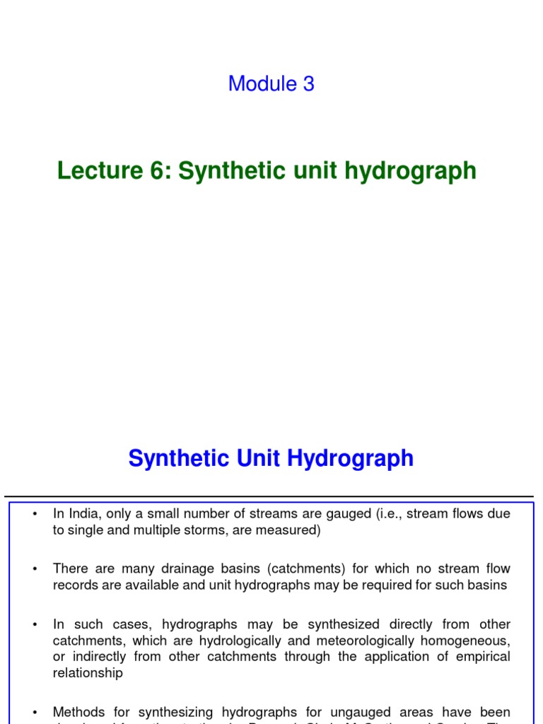 Lecture 6 - Synthetic Unit Hydrograph PDF | PDF | Drainage Basin ...