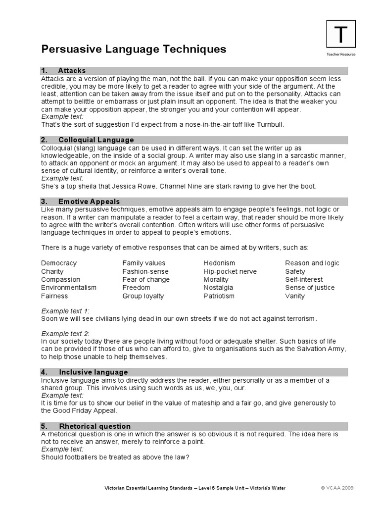 Persuasive Language Techniques | PDF | Argument | Emotions