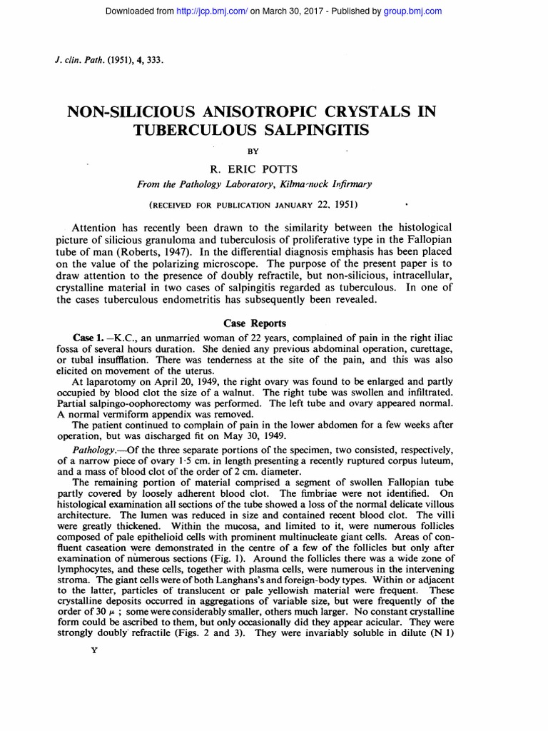 Tuberculous Salpingitis: Non-Silicious Anisotropic Crystals in | PDF ...
