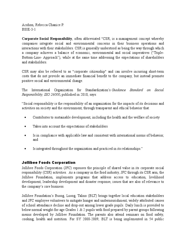 Examples of Corporate Social Responsibility | PDF | Corporate Social ...