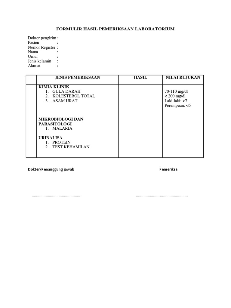Form Pemeriksaan Laboratorium | PDF
