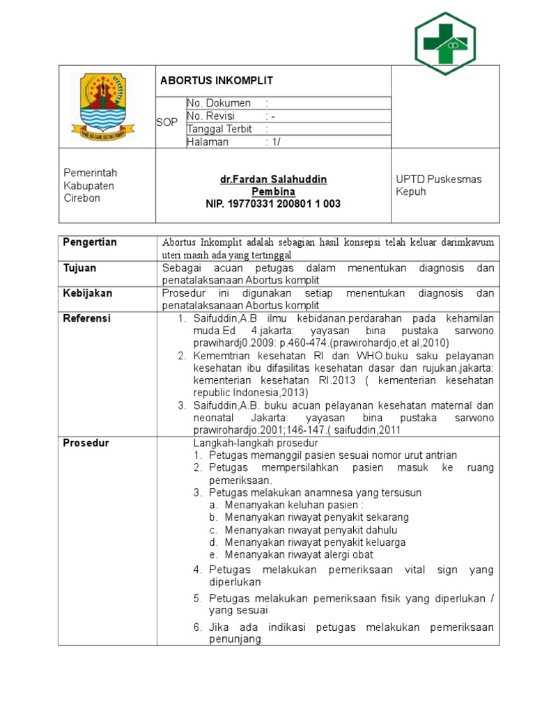 1 Sop Abortus Inkomplit | PDF